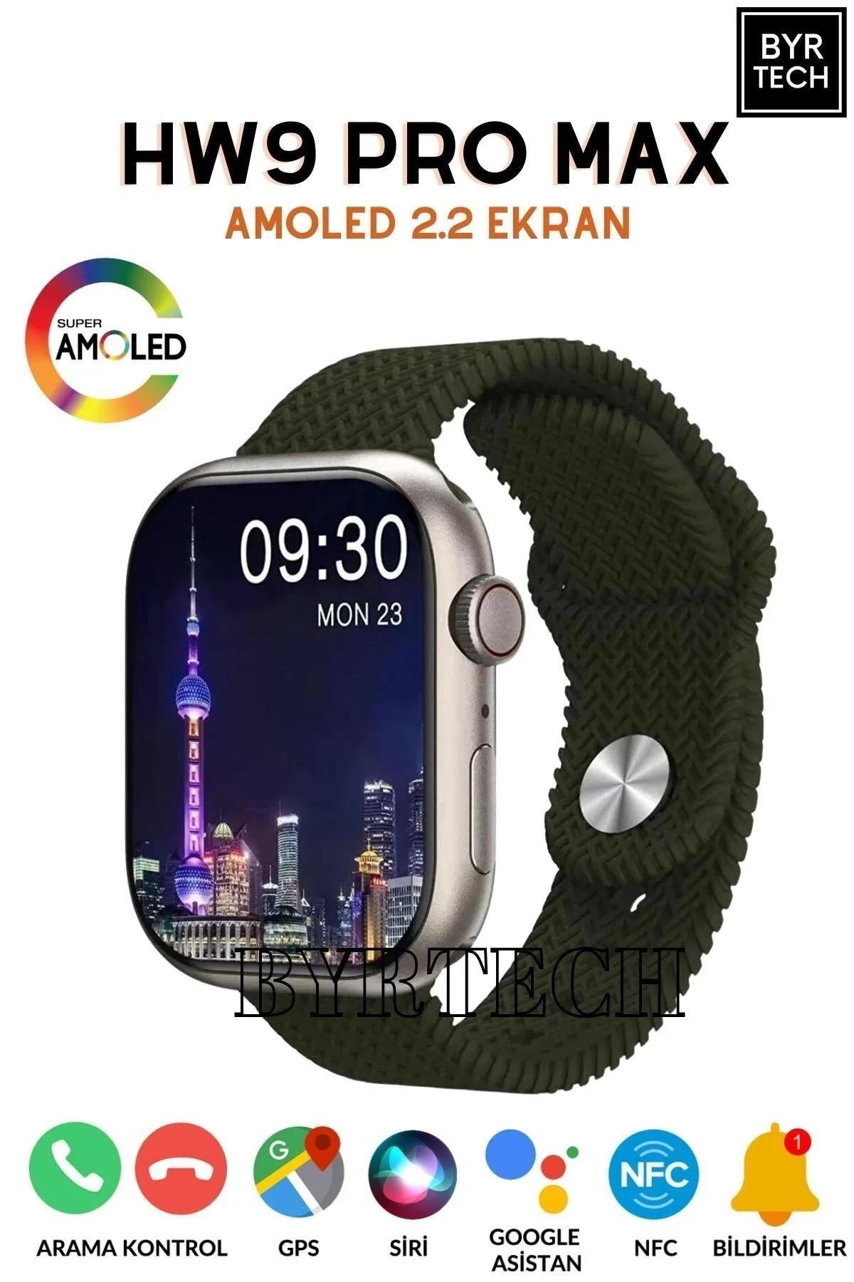 HW9 Pro Max 2.2 Amoled Ekran Kordon Kilitli Pusula Özellikli Watch 8 Pro Max Akıllı Saat ...