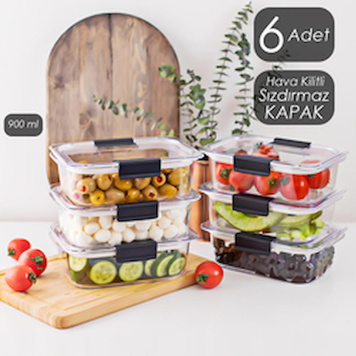 6'lı Kuru Gıda Erzak Saklama Kabı - Meyve & Sebze Saklama Kabı Seti - Kapaklı Beslenme Kabı ...