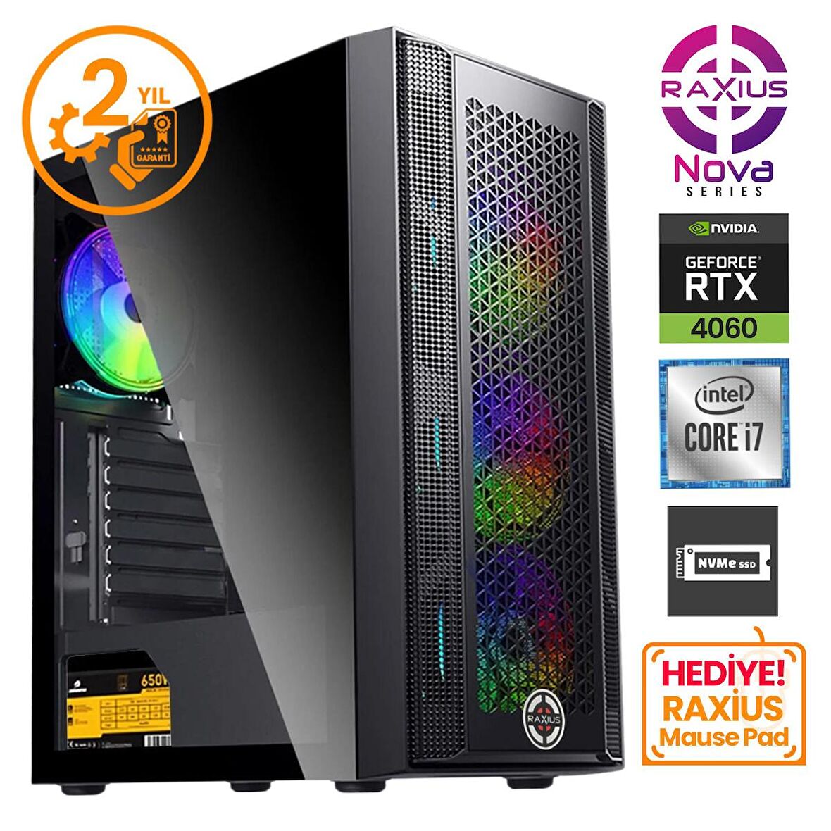 RaXius Nova G1 i7 4060-17F12F i7-11700F 16GB 1TBSSD RTX4060 W11P Gaming Masaüstü Bilgisayar ...